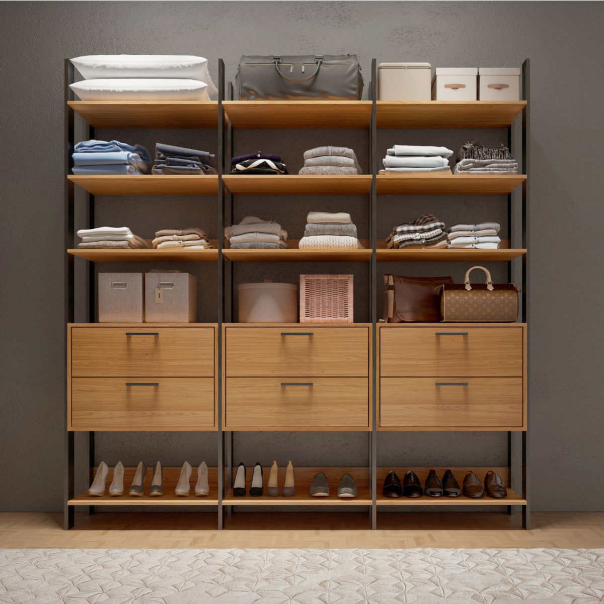 Closet em MDF 6 Gavetas Freijó/Preto Fosco 218 cm TW405 JPF Dalla Costa ...