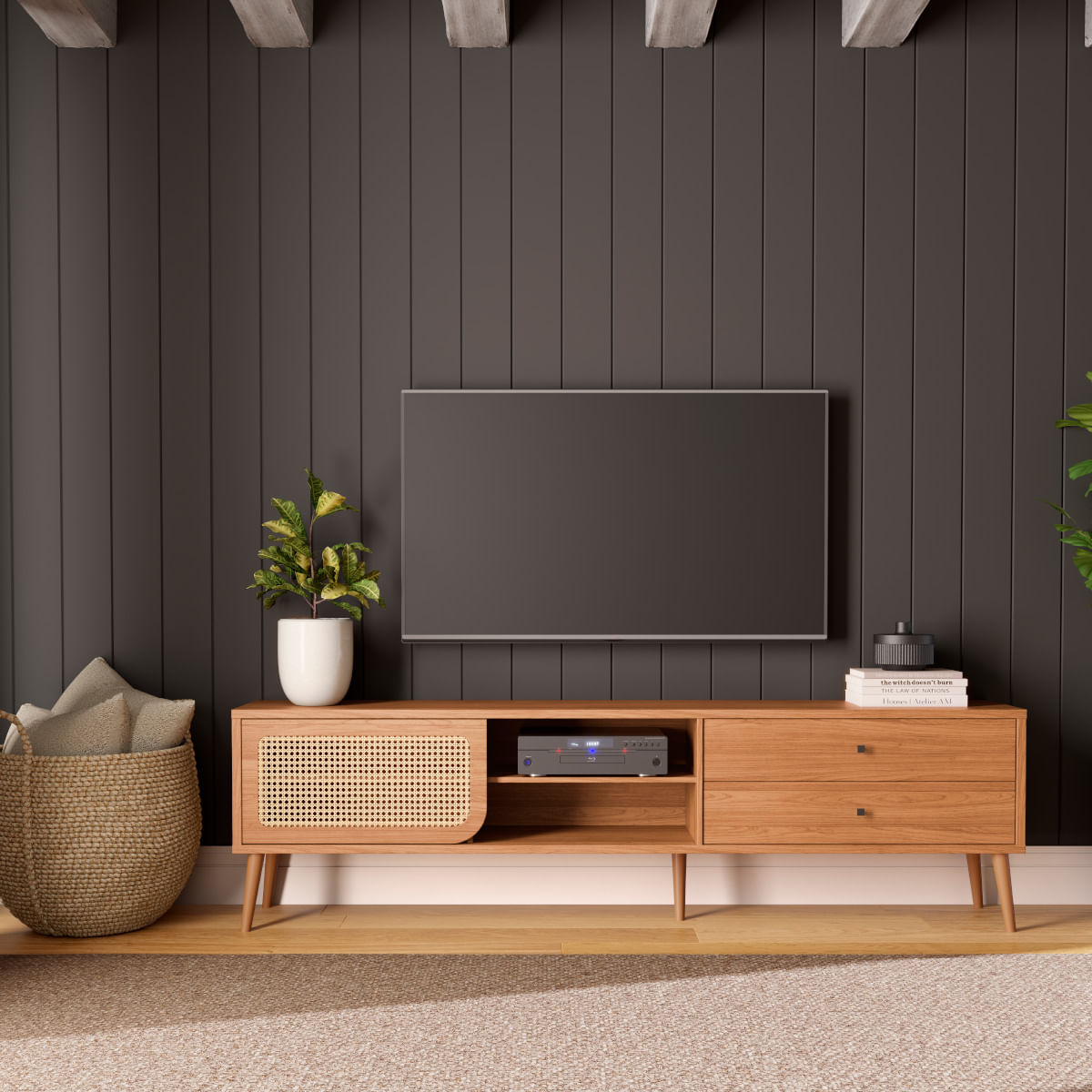 Rack Tela para TV em MDF 220 cm com 2 Gavetas e Porta de Correr Freijó ...