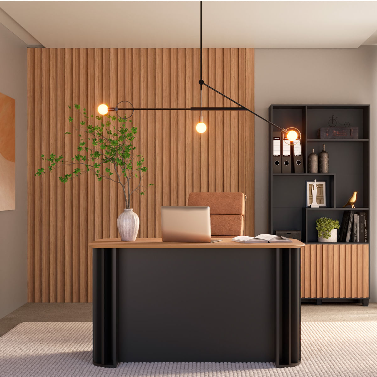 Mesa de Escritório Ripada em MDF 135x68 cm 1 Gaveta Freijó com Preto ...