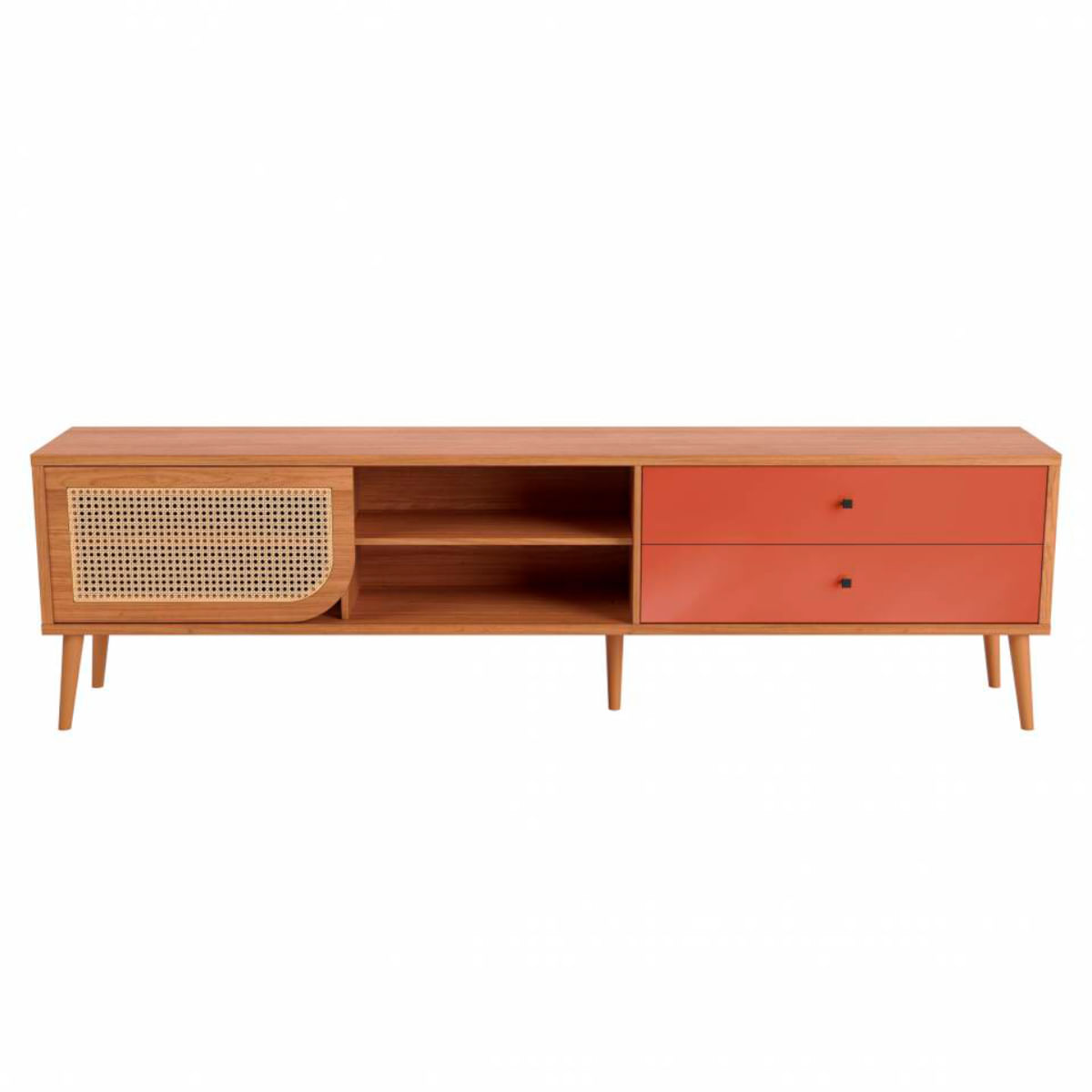 Rack Tela para TV em MDF 220 cm com 2 Gavetas e Porta de Correr Freijó ...